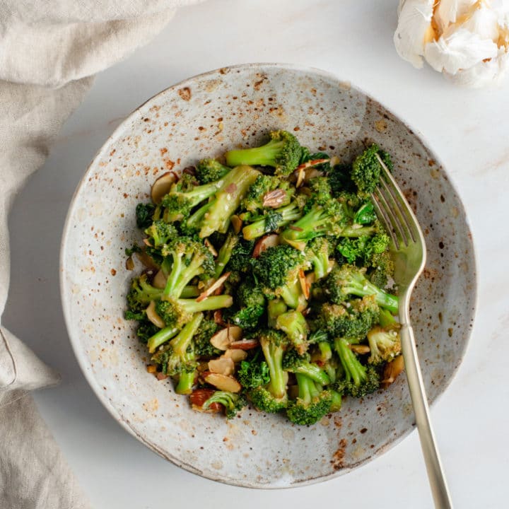 Simple Sautéed Broccoli with Almonds and Garlic - Notably Vegan